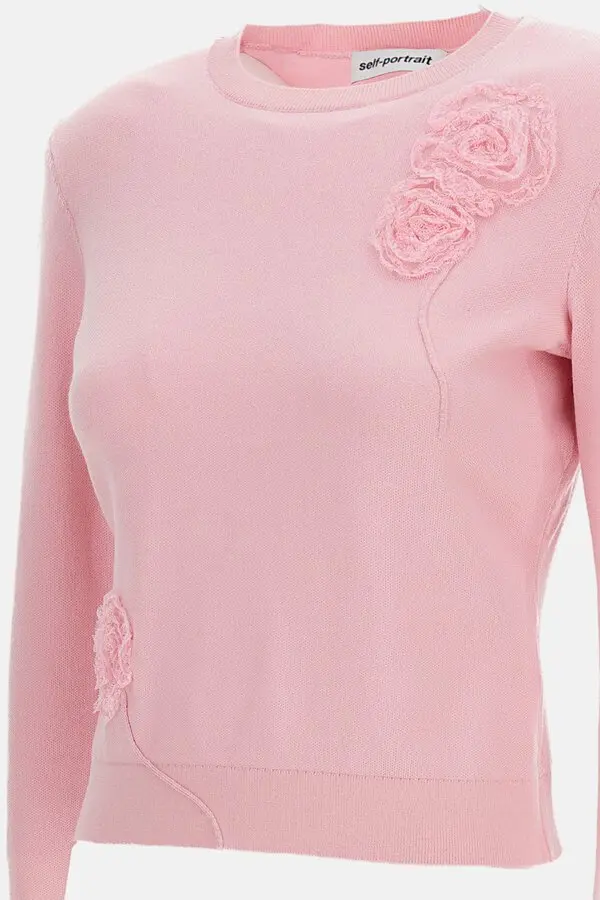 SELF-PORTRAIT Pink Floral Knit Jumper
