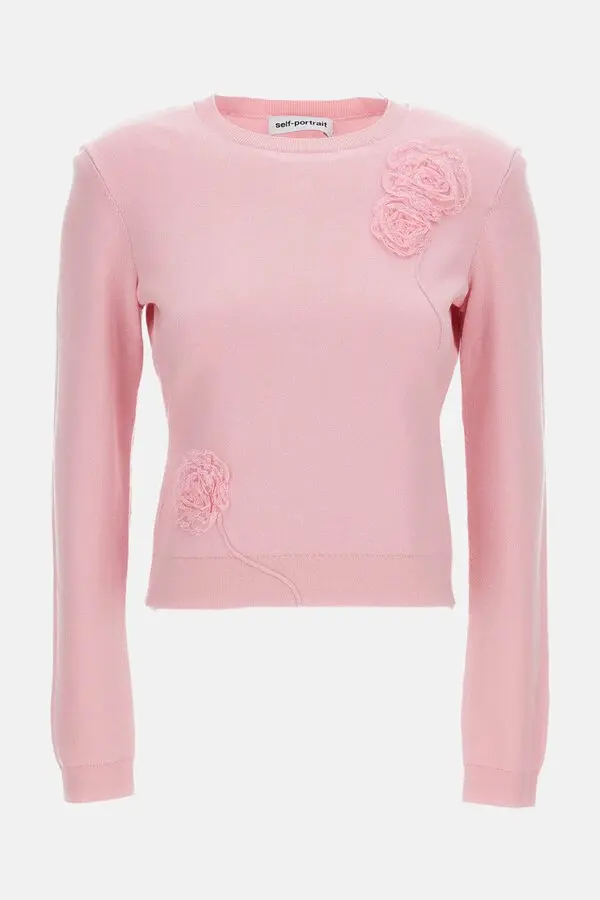 SELF-PORTRAIT Pink Floral Knit Jumper - Multicolor