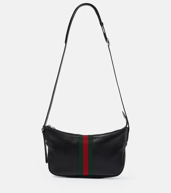 Gucci Small Leather Crossbody Bag With Web Stripe - Black