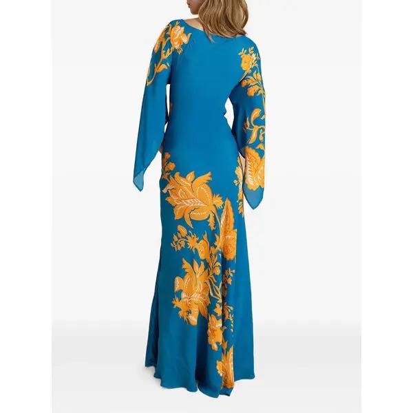Etro Stamped Floral Drape-sleeve Maxi Dress