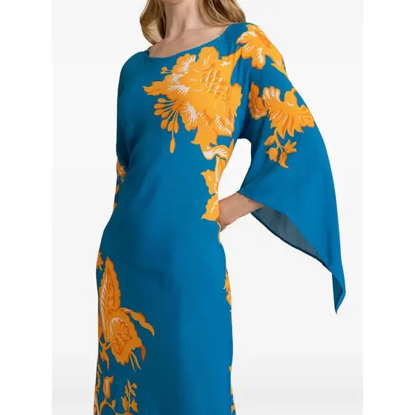 Etro Stamped Floral Drape-sleeve Maxi Dress