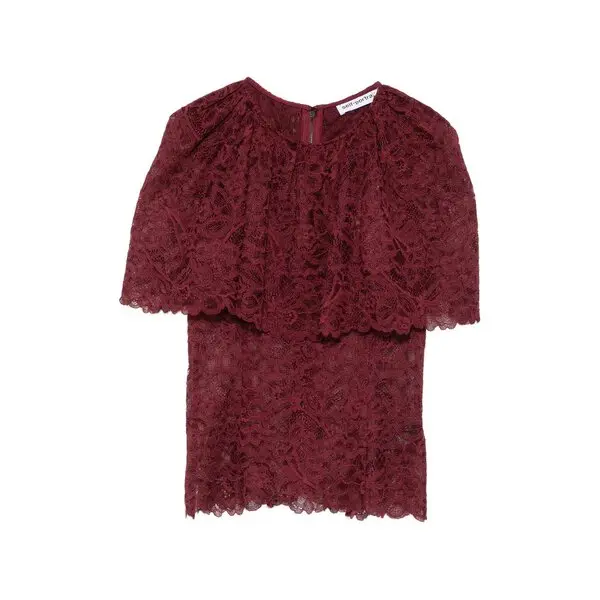 SELF-PORTRAIT Burgundy Floral Lace Ruffled Overlay Top - Red