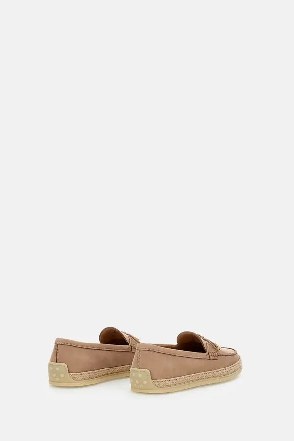 TOD'S Raffia Trimmed Leather And Suede Loafers - Multicolor