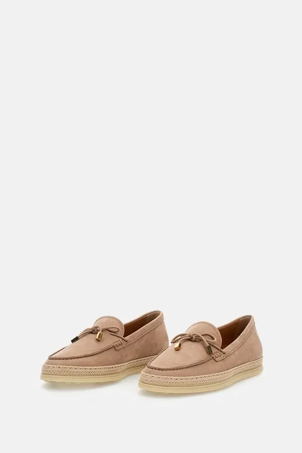 TOD'S Raffia Trimmed Leather And Suede Loafers - Multicolor
