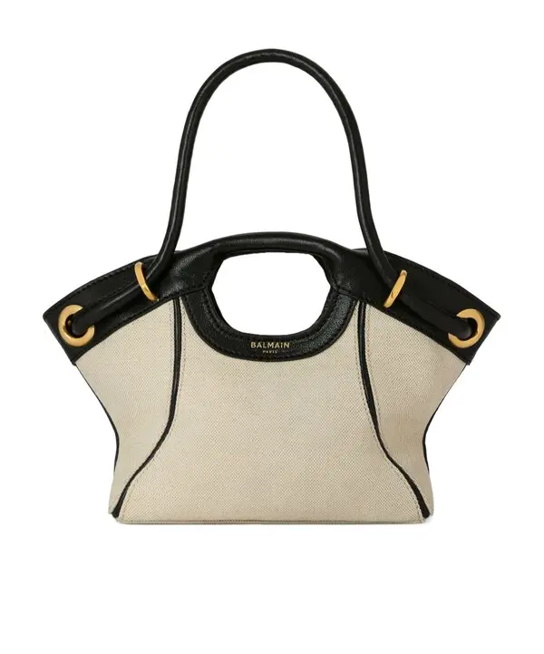 Balmain Small Leather And Canvas Tote