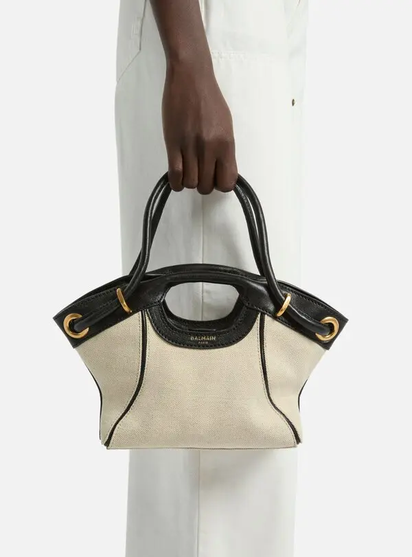 Balmain Small Leather And Canvas Tote