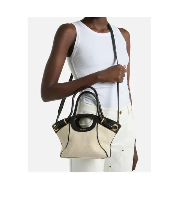 Balmain Small Leather And Canvas Tote