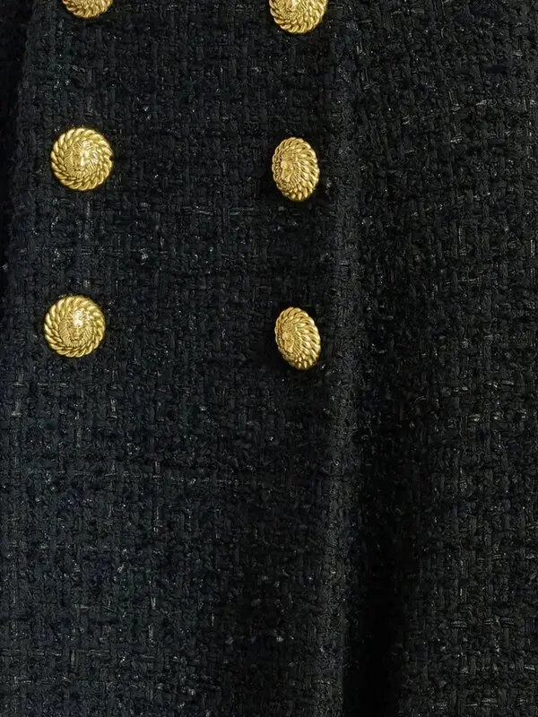 Balmain Flared Tweed Mini Skirt With Lion Head Buttons - Black