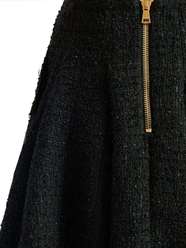 Balmain Flared Tweed Mini Skirt With Lion Head Buttons - Black
