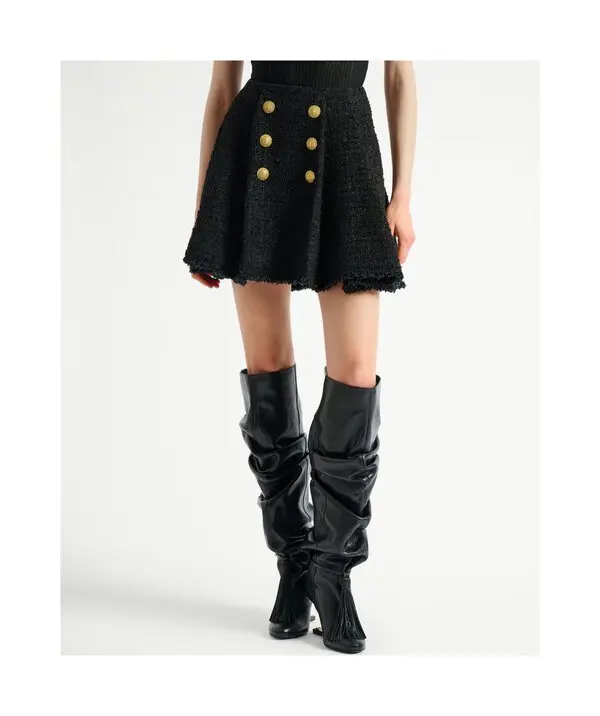 Balmain Flared Tweed Mini Skirt With Lion Head Buttons - Black