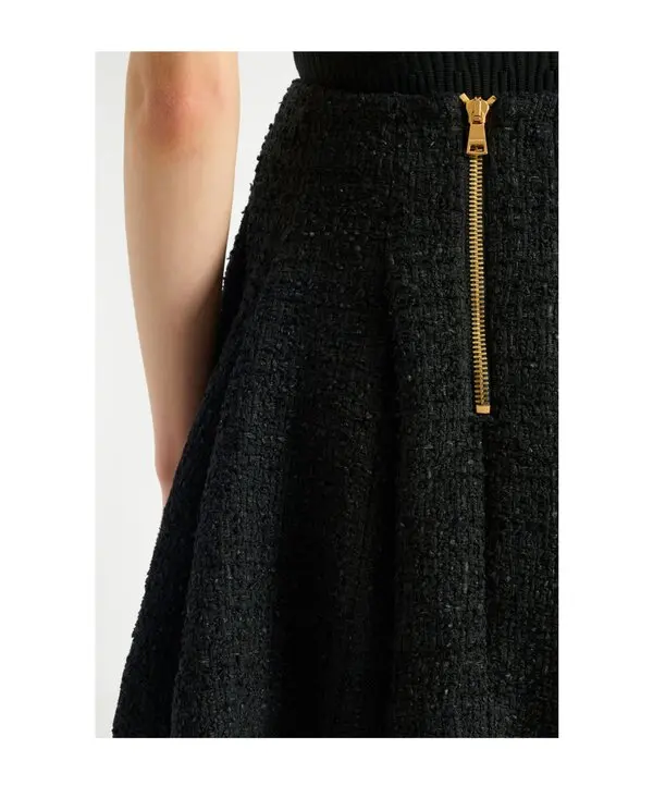 Balmain Flared Tweed Mini Skirt With Lion Head Buttons - Black