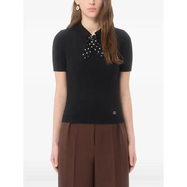 Valentino Garavani Fine-knit Polka-dot Scarf Detail Vlogo Signature Jumper - Black