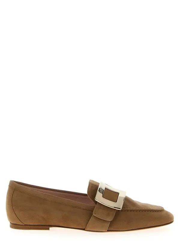 ROGER VIVIER Suede Loafers With Metal Buckle - Cream