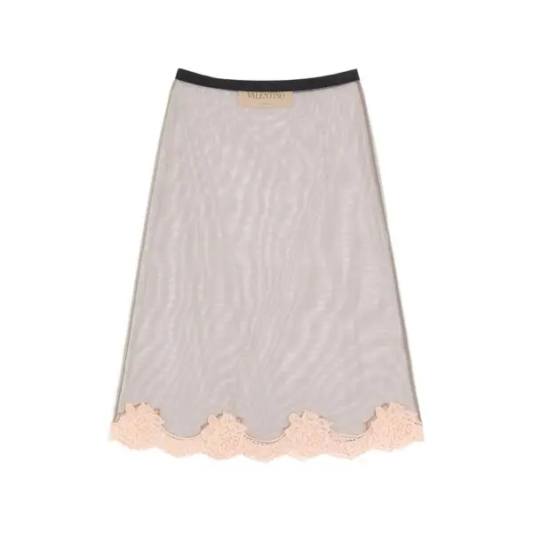 Valentino Garavani Tulle Lace Trim A-line Skirt - Gray