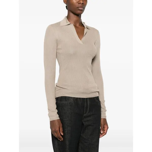 Max Mara Ribbed V-neck Polo Knit - Cream