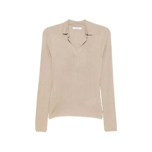 Max Mara Ribbed V-neck Polo Knit - Cream