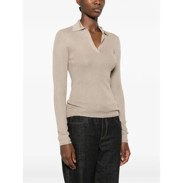 Max Mara Ribbed V-neck Polo Knit - Cream
