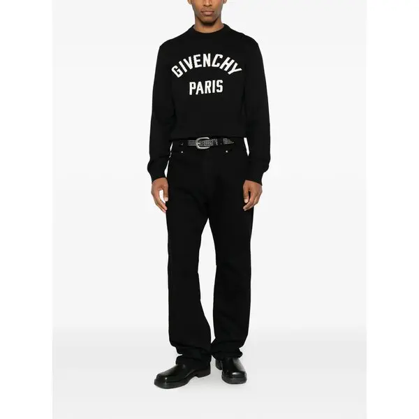 Givenchy Intarsia-knit Logo Crew Neck Long Sleeve Sweater - Black