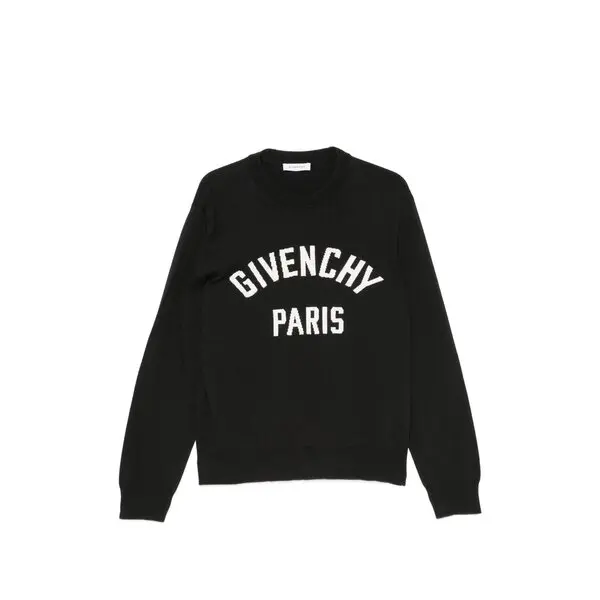 Givenchy Intarsia-knit Logo Crew Neck Long Sleeve Sweater - Black