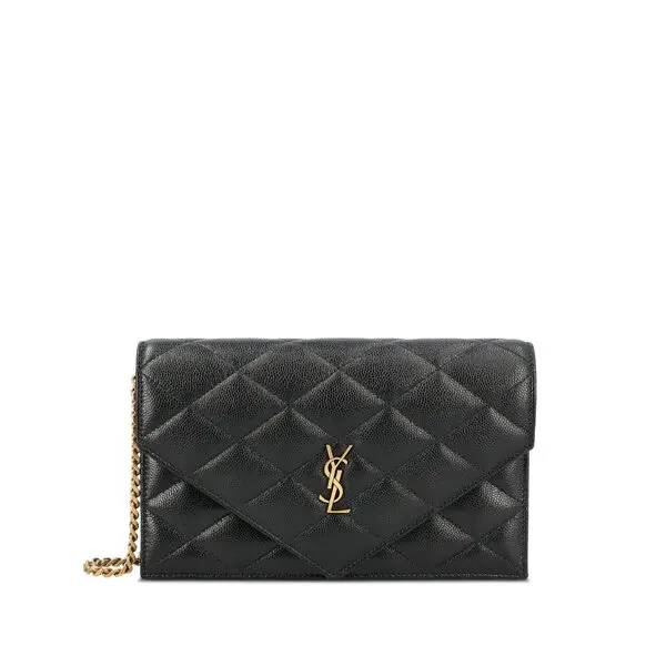 Saint Laurent Crinkled Leather Chevron Quilted Shoulder Bag - Black