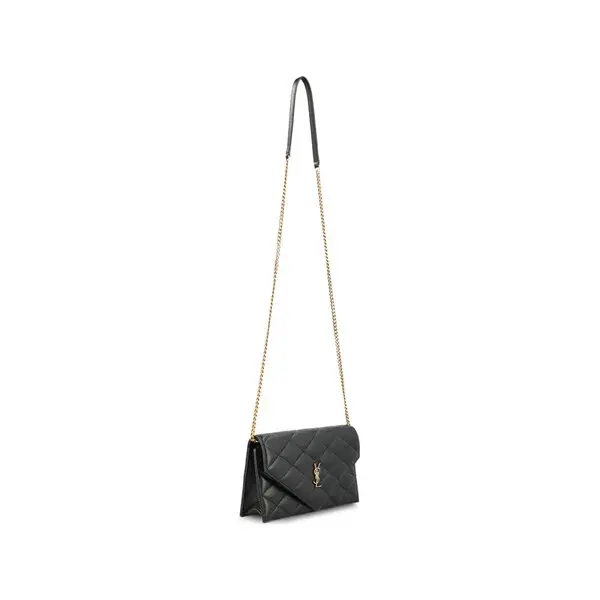 Saint Laurent Crinkled Leather Chevron Quilted Shoulder Bag - Black