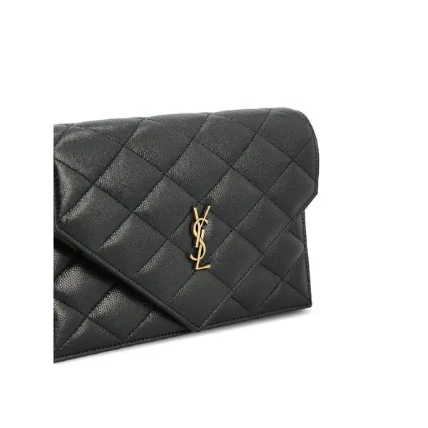 Saint Laurent Crinkled Leather Chevron Quilted Shoulder Bag - Black