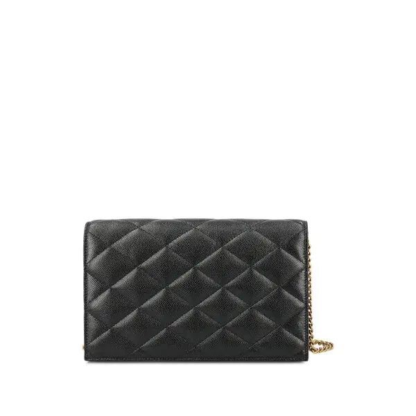 Saint Laurent Crinkled Leather Chevron Quilted Shoulder Bag - Black