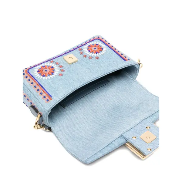 Fendi Embroidered Denim Baguette Bag