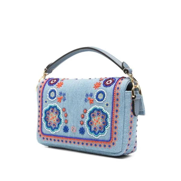 Fendi Embroidered Denim Baguette Bag