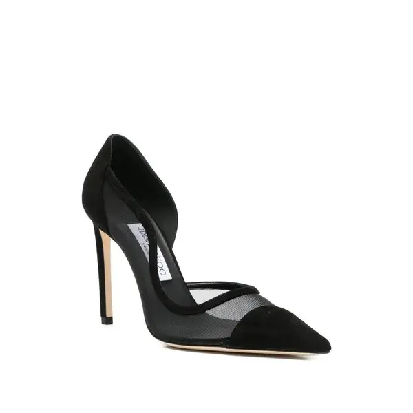 JIMMY CHOO Suede And Mesh Pointed Toe Stiletto Pumps - Black