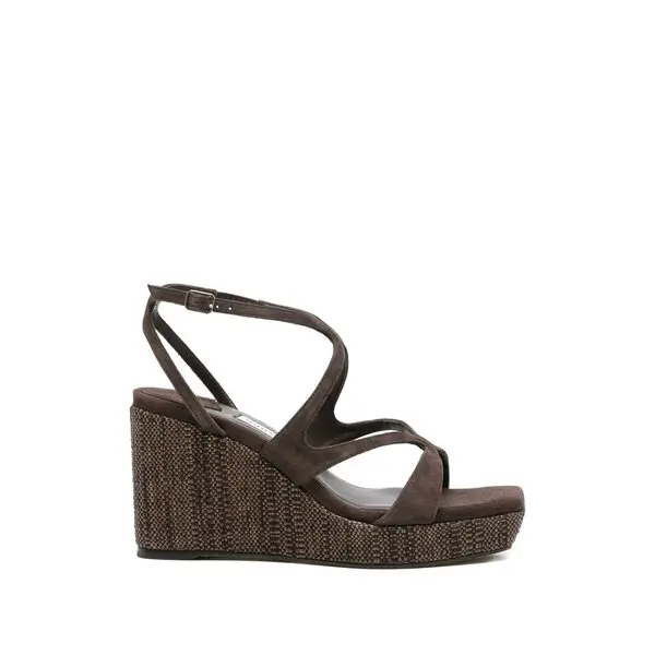 JIMMY CHOO Chocolate Suede Wedge Sandals - Brown