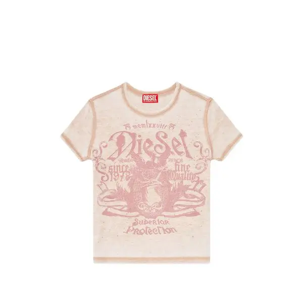 DIESEL® Light Washed Effect Printed Short Sleeve T-shirt