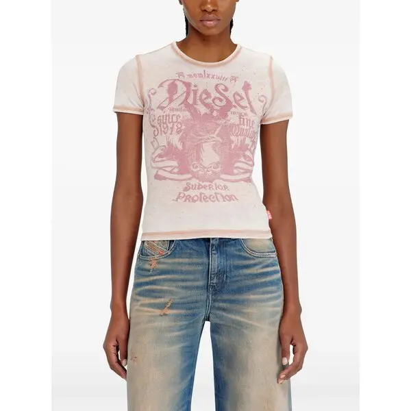 DIESEL® Light Washed Effect Printed Short Sleeve T-shirt