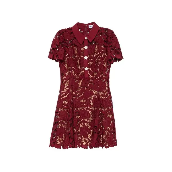 SELF-PORTRAIT Burgundy Guipure-lace Cocktail Dress - Red