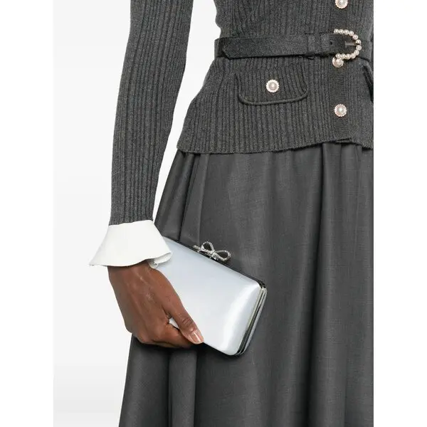 SELF-PORTRAIT Satin Crystal Bow Clutch - Blue