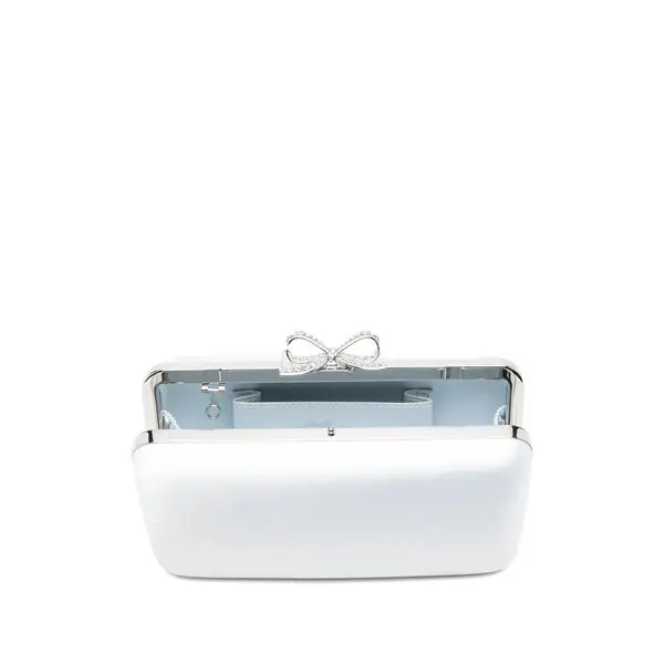 SELF-PORTRAIT Satin Crystal Bow Clutch - Blue