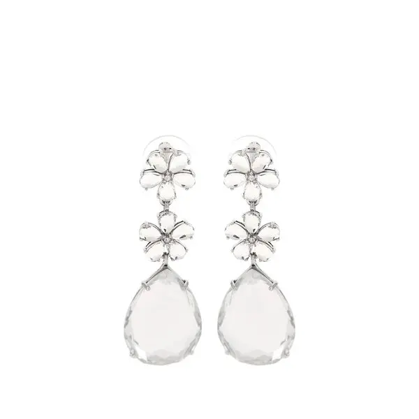 SELF-PORTRAIT Tone Crystal Embellished Floral Motif Drop Earrings - Silver