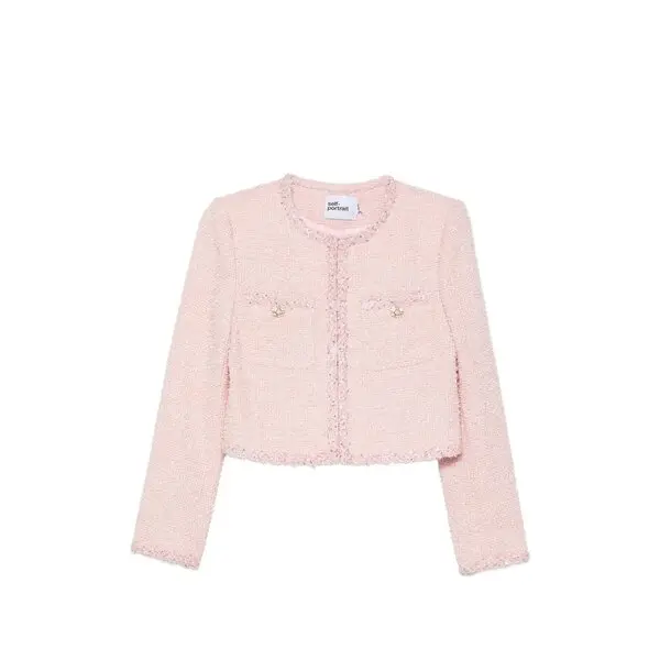 SELF-PORTRAIT Bouclé Cropped Jacket With Sequin Embellishments
