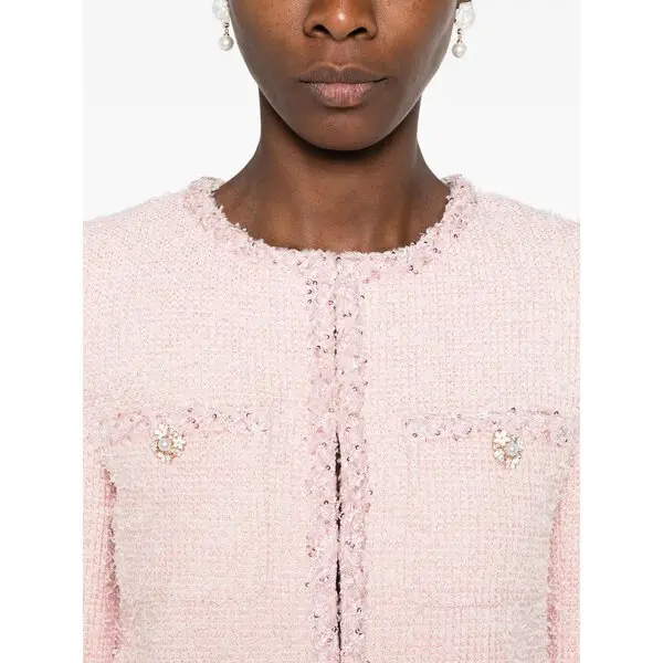 SELF-PORTRAIT Bouclé Cropped Jacket With Sequin Embellishments