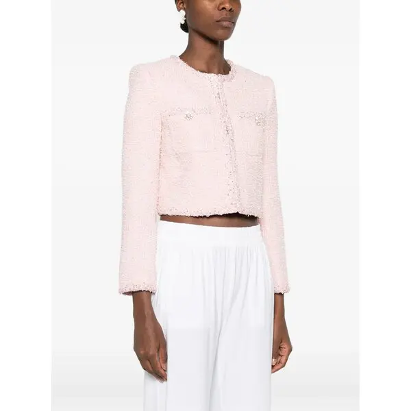 SELF-PORTRAIT Bouclé Cropped Jacket With Sequin Embellishments
