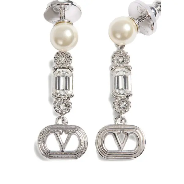 Valentino Garavani Rhodium-tone Pearl And Crystal Drop Earrings