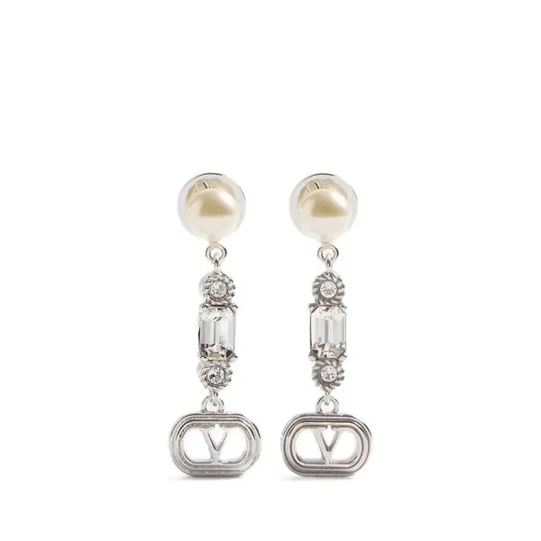 Valentino Garavani Rhodium-tone Pearl And Crystal Drop Earrings - Silver