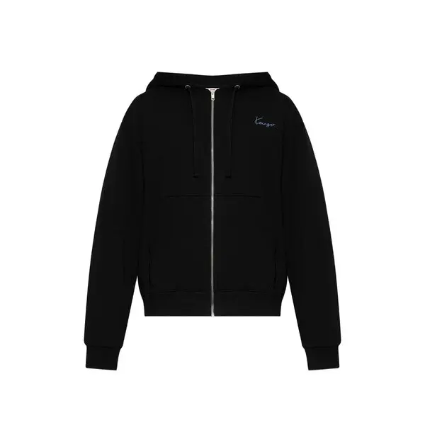 Kenzo Cotton Zip-up Hoodie With Embroidered Logo - Black