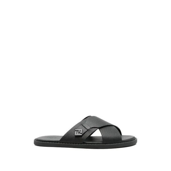 Fendi Grained Leather Ff Logo Sandals