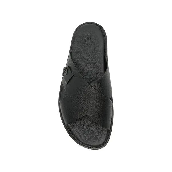 Fendi Grained Leather Ff Logo Sandals