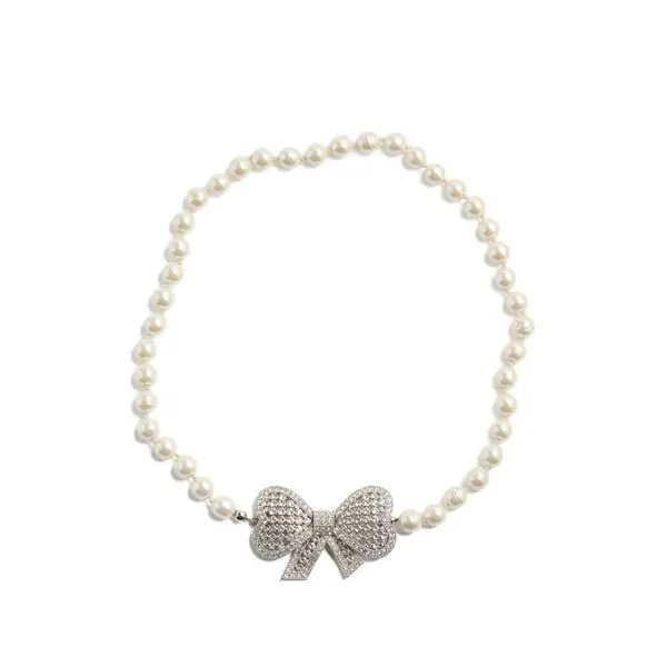 Valentino Garavani Tone Pearl And Bow Detail Necklace - Silver