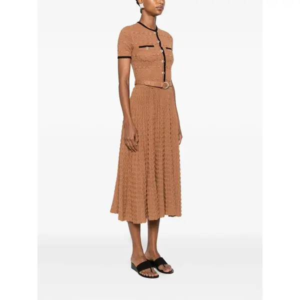 SELF-PORTRAIT Pointelle-knit Belted Midi Dress