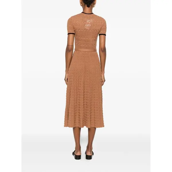 SELF-PORTRAIT Pointelle-knit Belted Midi Dress
