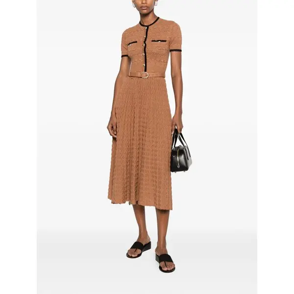 SELF-PORTRAIT Pointelle-knit Belted Midi Dress