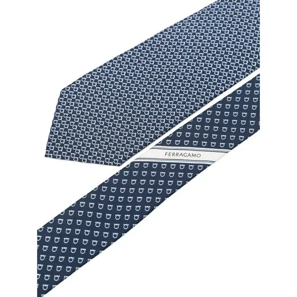 FERRAGAMO Gancini Pattern Silk Neck Tie